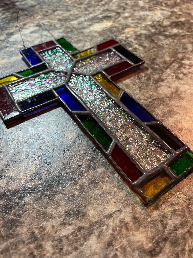 Stained Glass Colorful Small Clear Cross - Etsy