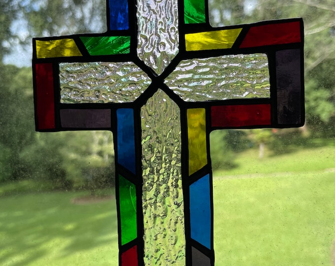 Stained Glass Colorful Small Clear Cross - Etsy