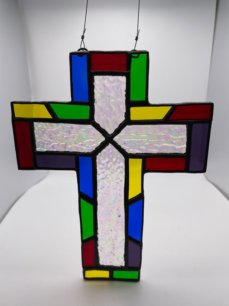 Stained Glass Colorful Small Clear Cross - Etsy