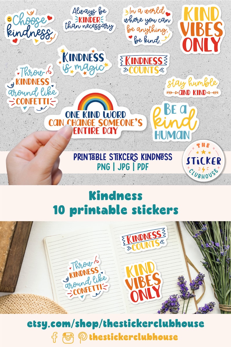 Kindness Sticker Bundle | Printable Kindness Stickers | Positivity ...