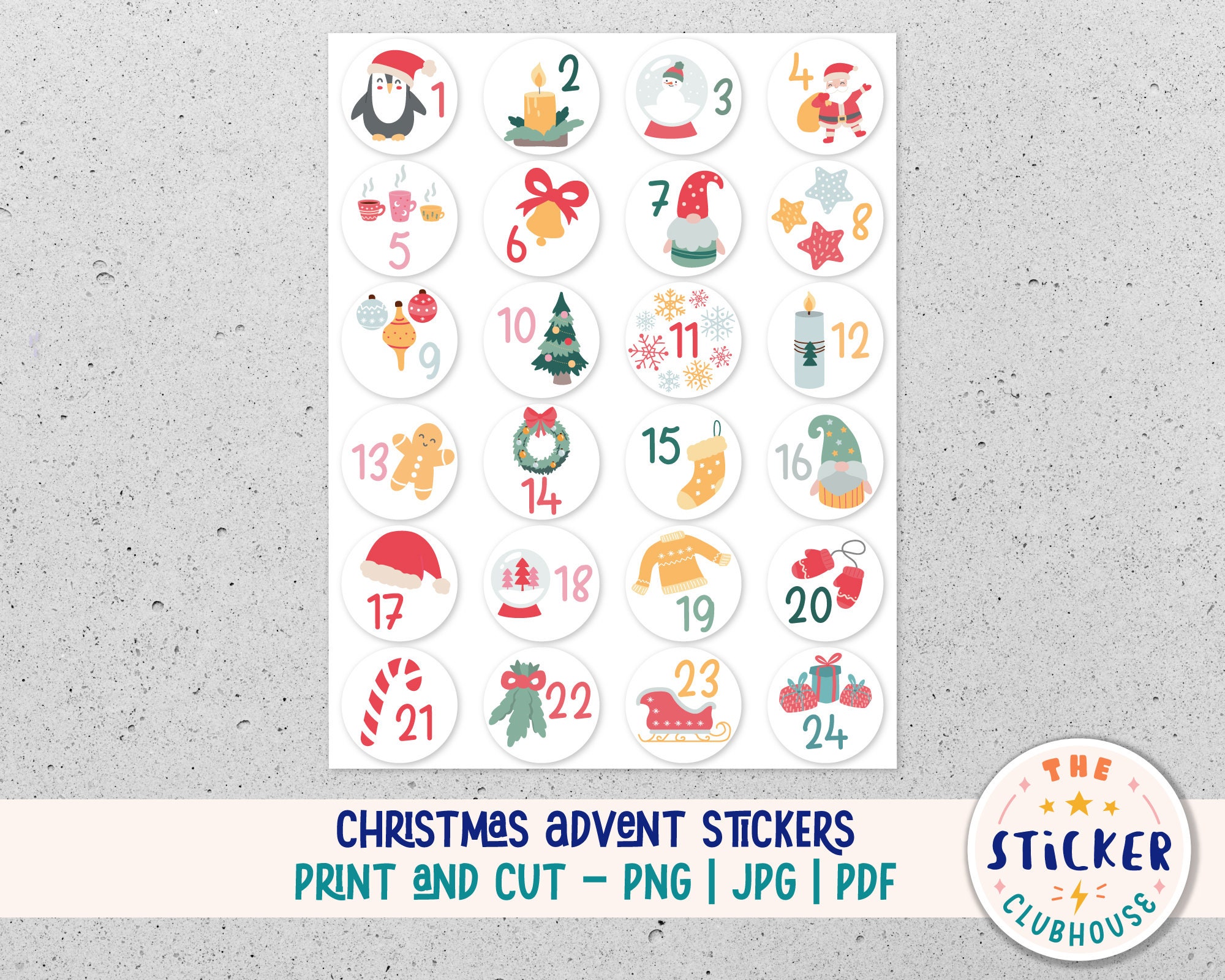 Printable Christmas Advent Stickers | Christmas Countdown Stickers ...