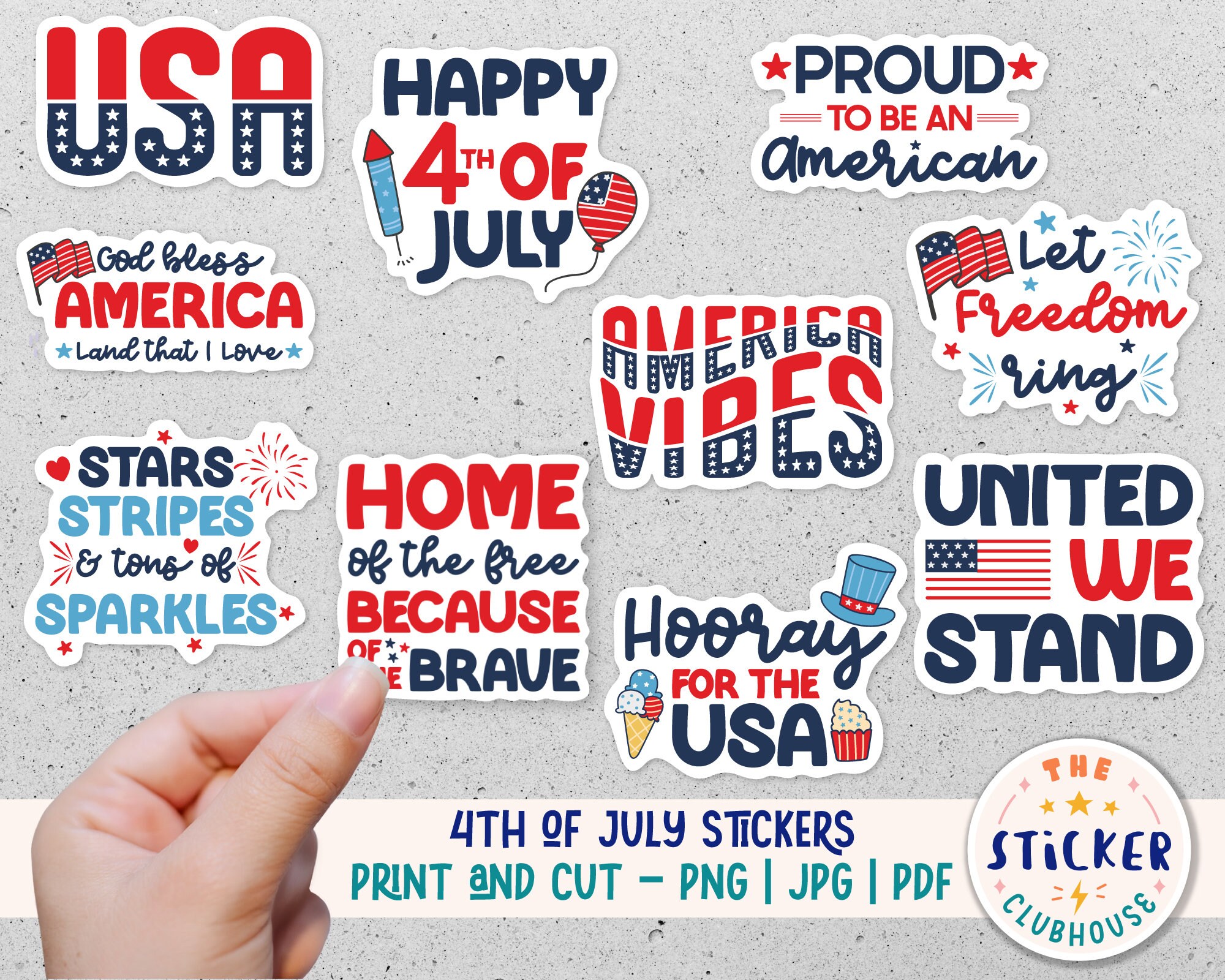 Patriotic 4th of July Stickers Set of 10 USA Flag, Fireworks, USA ...