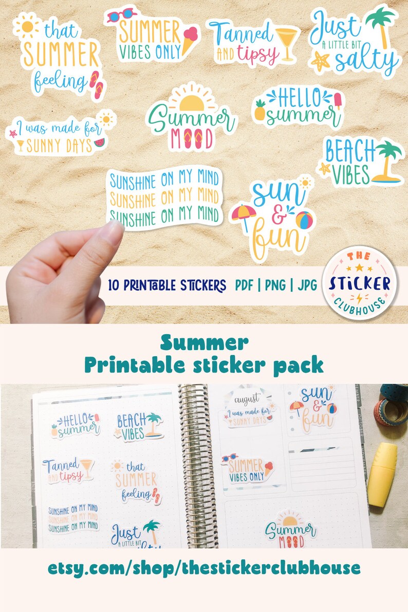 Summer Stickers Printable | Print and Cut Stickers | Planner Stickers ...