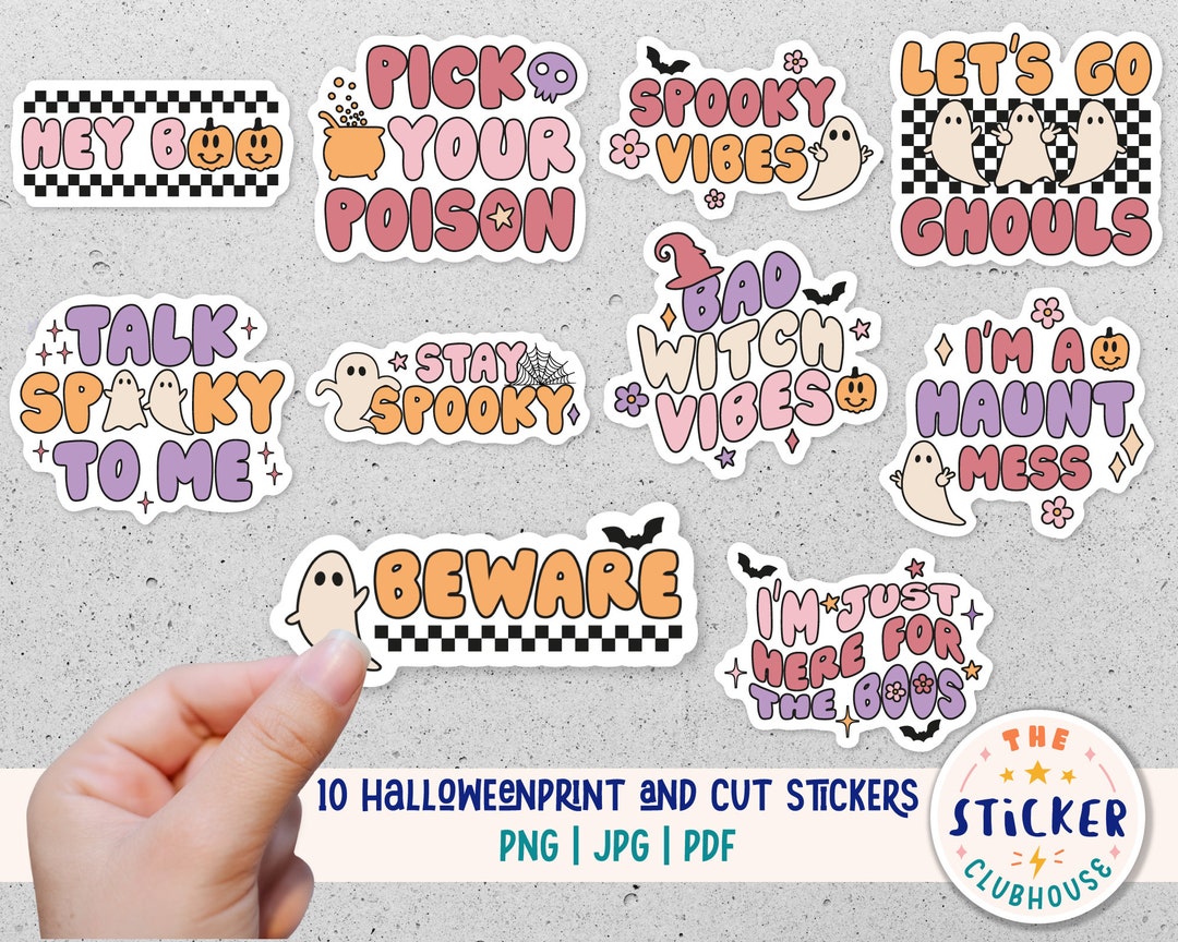 Retro Halloween Stickers | Printable Halloween Stickers | Retro ...