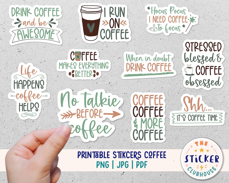 Printable Coffee Stickers | Coffee Sticker Bundle | Coffee Sticker Pack ...