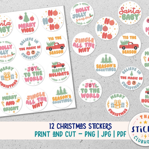 Printable Round Christmas Stickers - Etsy