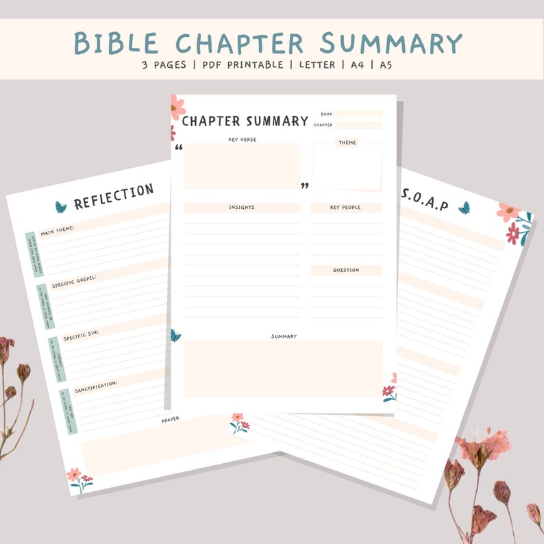 Bible Chapter Summary Printable Template, Bible Study Bundle, Essential ...