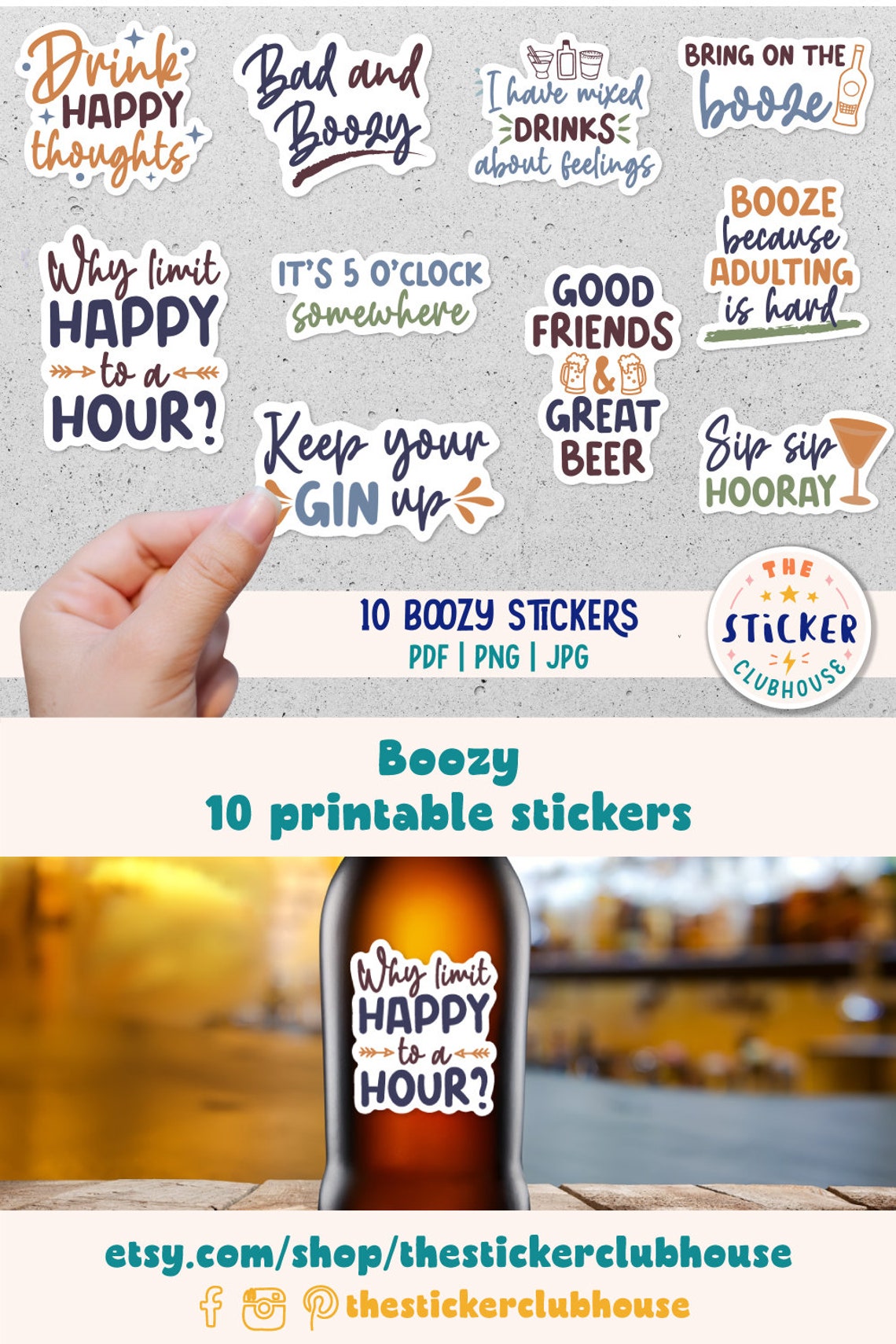 Boozy Stickers | Printable Stickers | Print and Cut Stickers | Booze ...