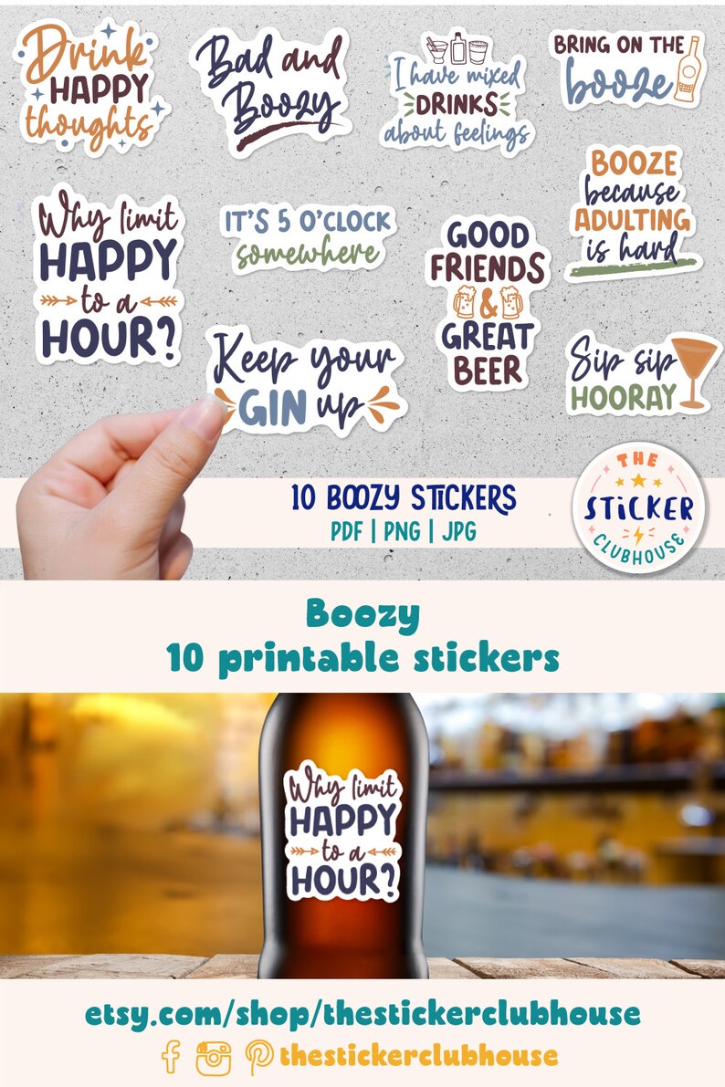 Boozy Stickers | Printable Stickers | Print and Cut Stickers | Booze ...