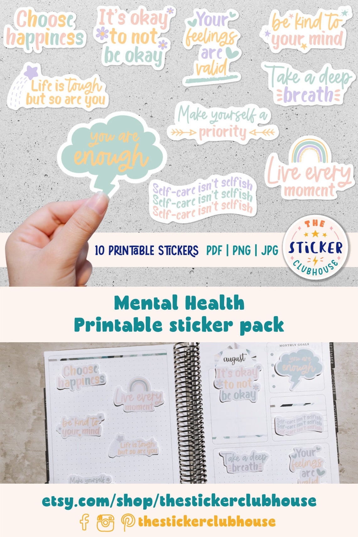 Printable Stickers Mental Health Motivation Stickers - Etsy