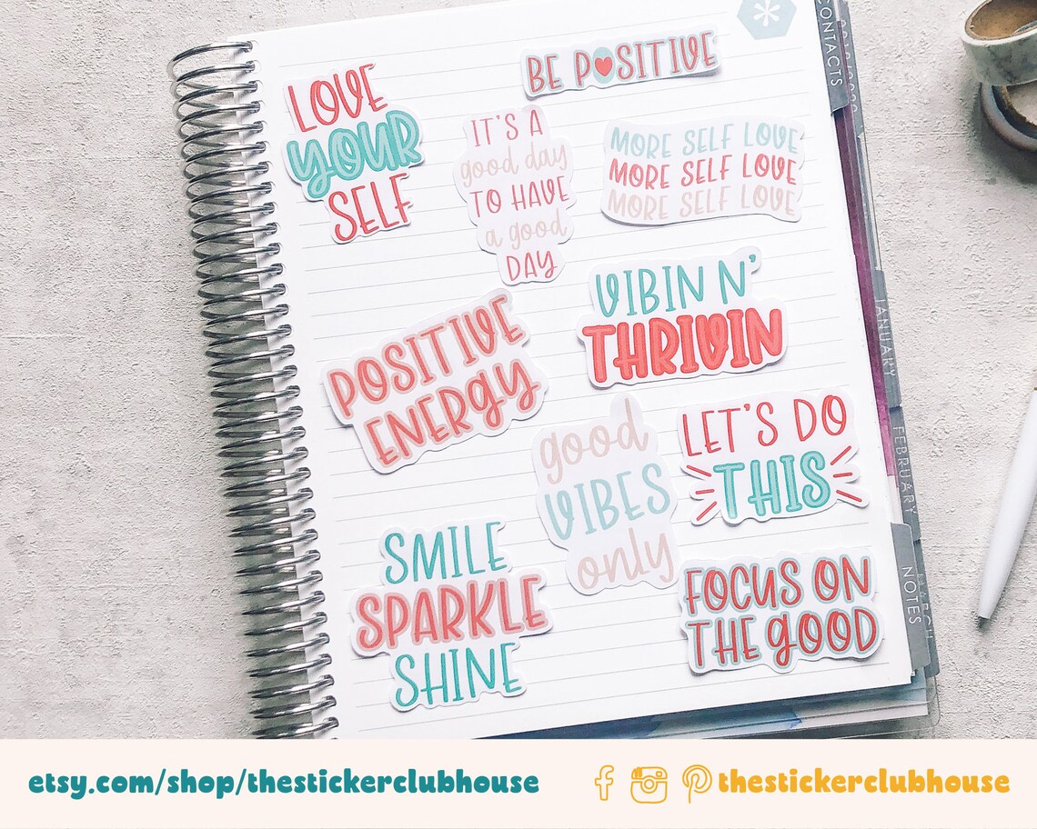 Printable Stickers Positive Vibes | Print and Cut Stickers | Planner ...
