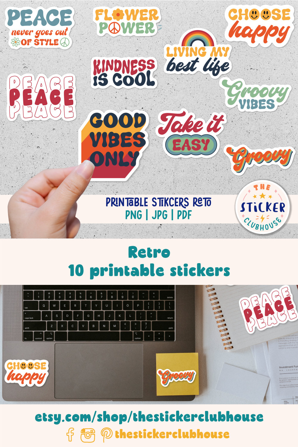 Printable Retro Sticker Bundle | Retro Vibes Stickers | Retro ...