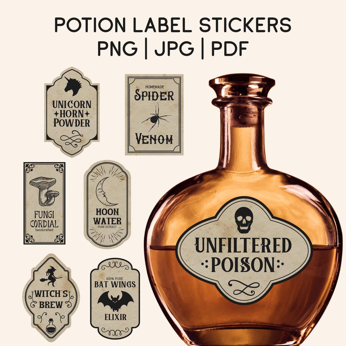 Printable Halloween Potion Label Stickers, Vintage Apothecary Labels ...