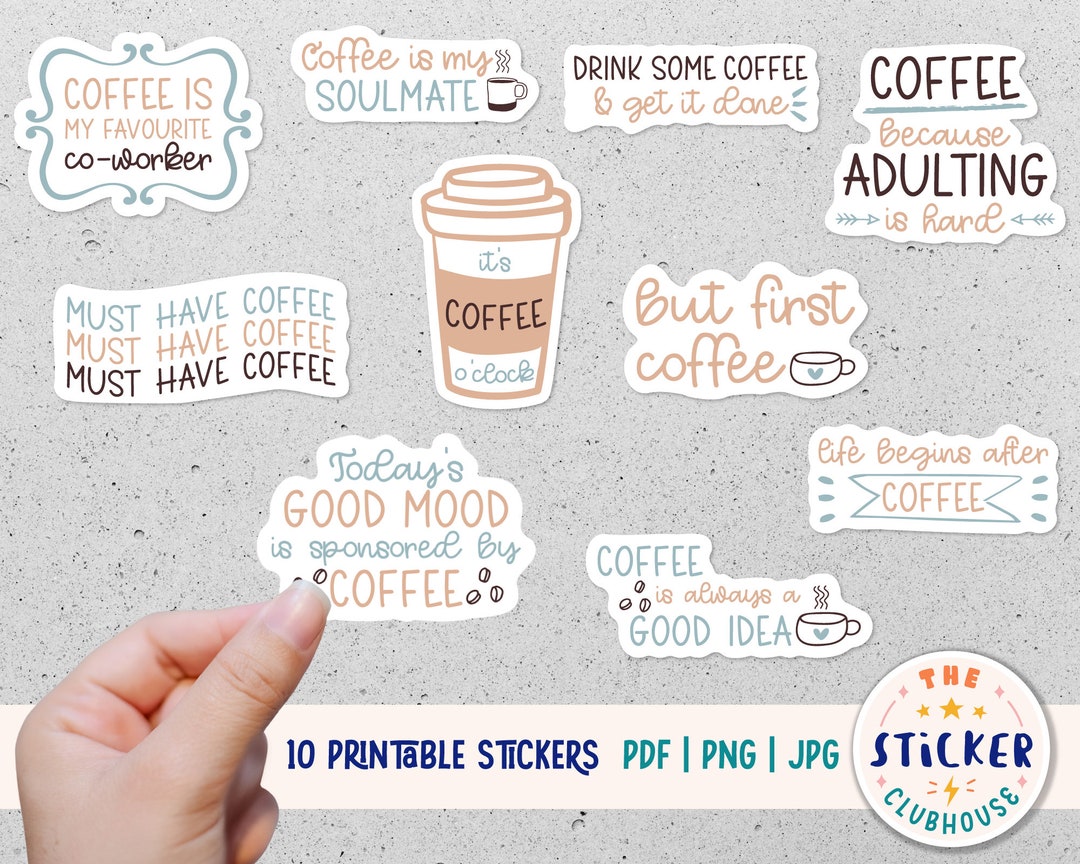 Coffee Stickers | Printable Stickers | Coffee Sticker Bundle | Coffee ...