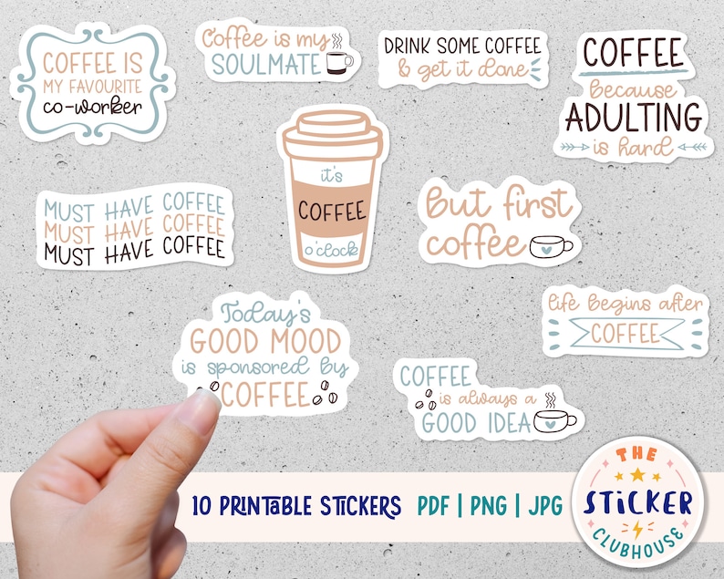 Coffee Stickers Printable Stickers Coffee Sticker Bundle - Etsy