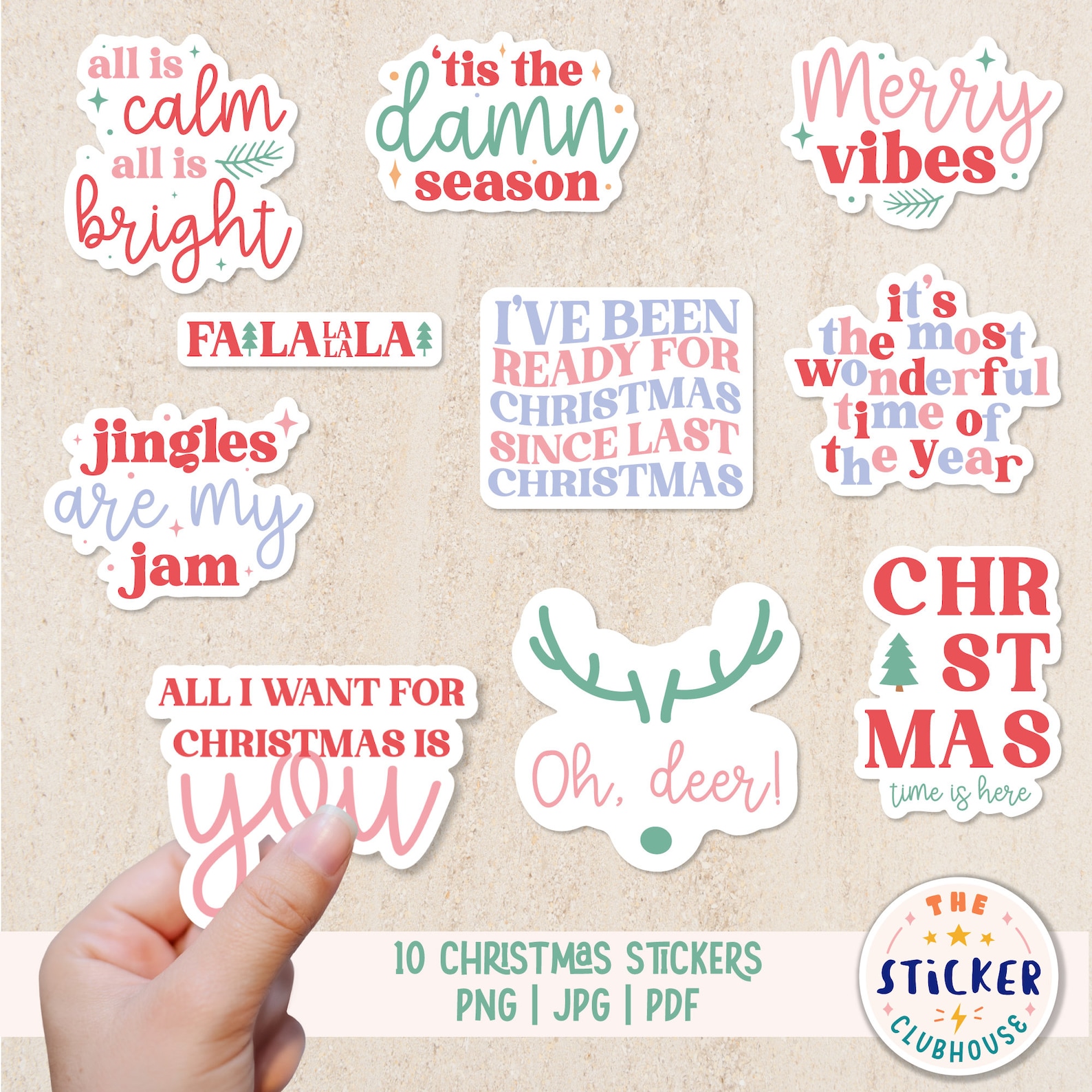 Christmas Stickers Bundle, Printable Holiday Stickers, Pink Christmas ...