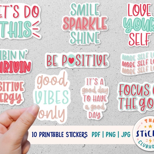 Printable Stickers Positive Vibes Print and Cut Stickers - Etsy
