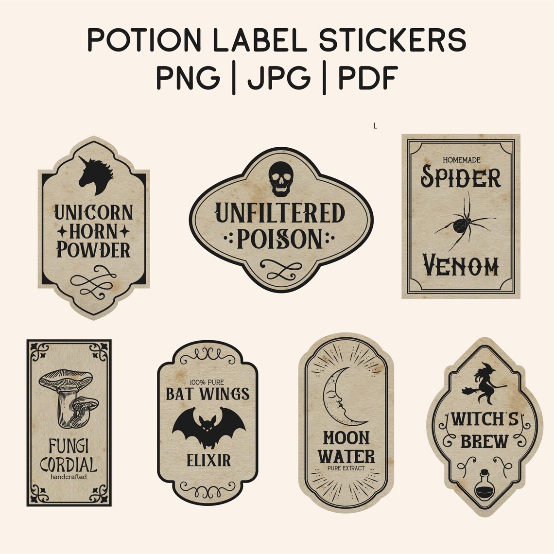 Printable Halloween Potion Label Stickers, Vintage Apothecary Labels ...
