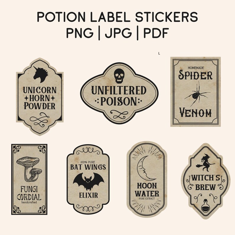 Printable Halloween Potion Label Stickers, Vintage Apothecary Labels ...