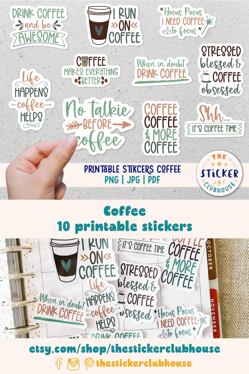 Printable Coffee Stickers Coffee Sticker Bundle Coffee - Etsy