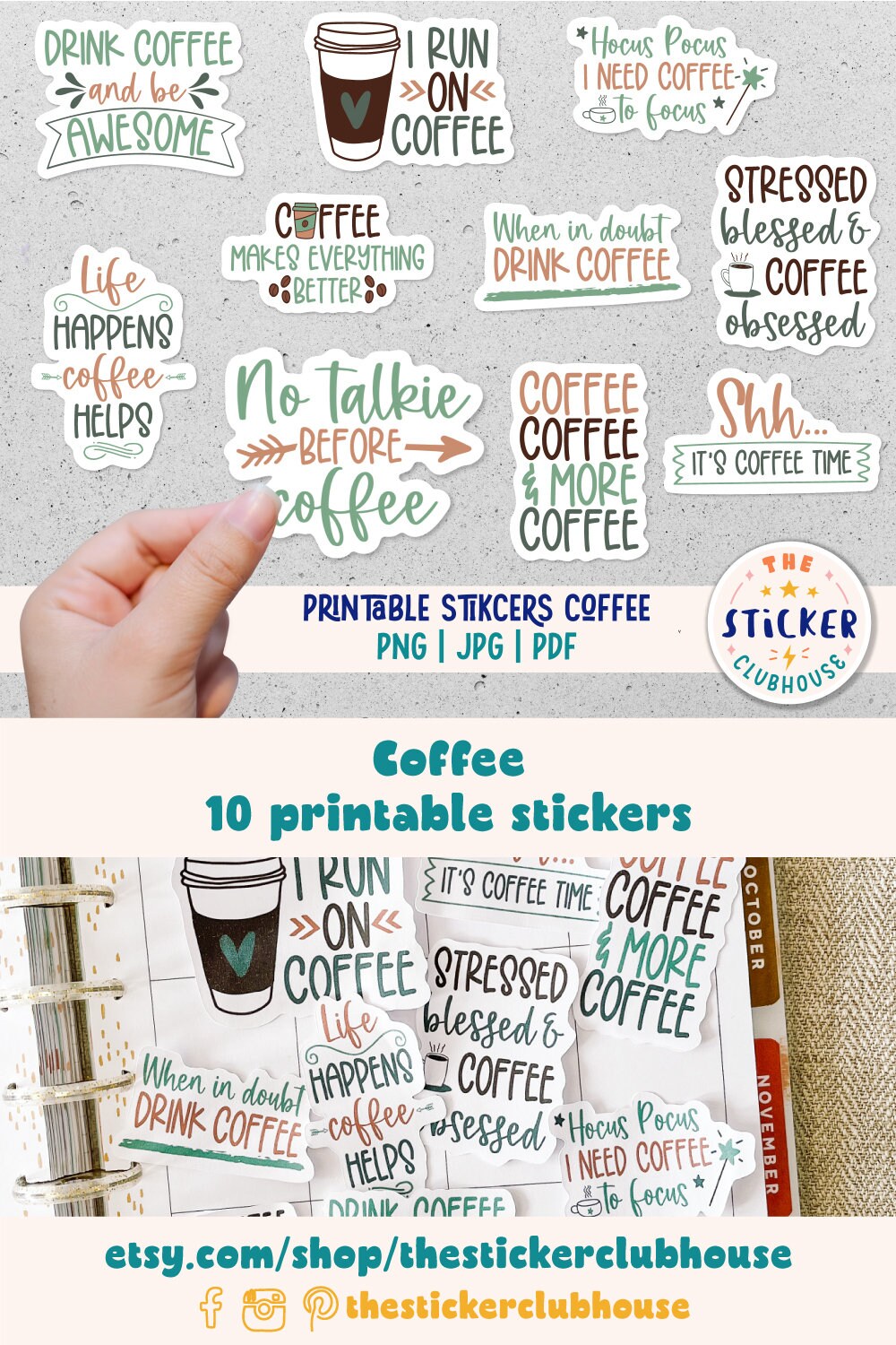 Printable Coffee Stickers Coffee Sticker Bundle Coffee - Etsy