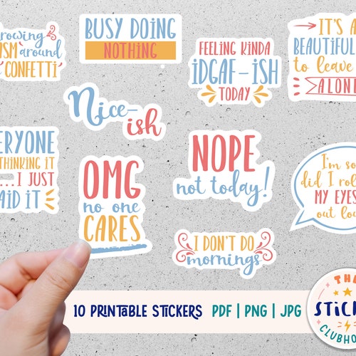 Sarcastic Stickers Printable Stickers Print and Cut | Etsy
