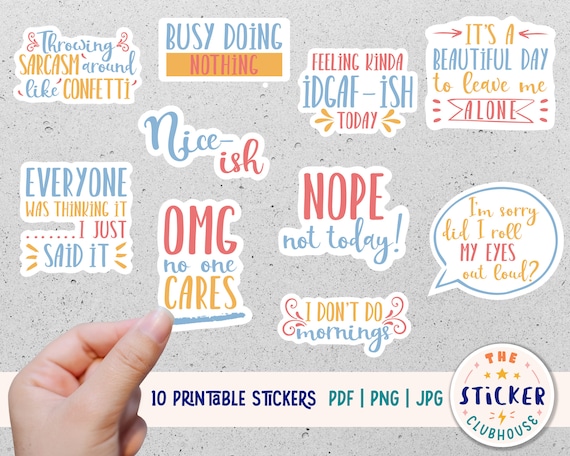 Sarcastic Stickers Printable Stickers Print and Cut | Etsy