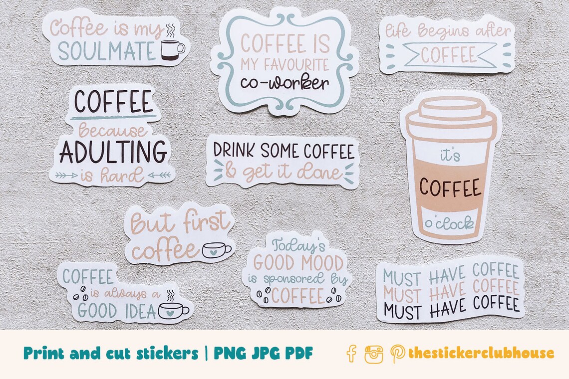 Coffee Stickers Printable Stickers Coffee Sticker Bundle - Etsy