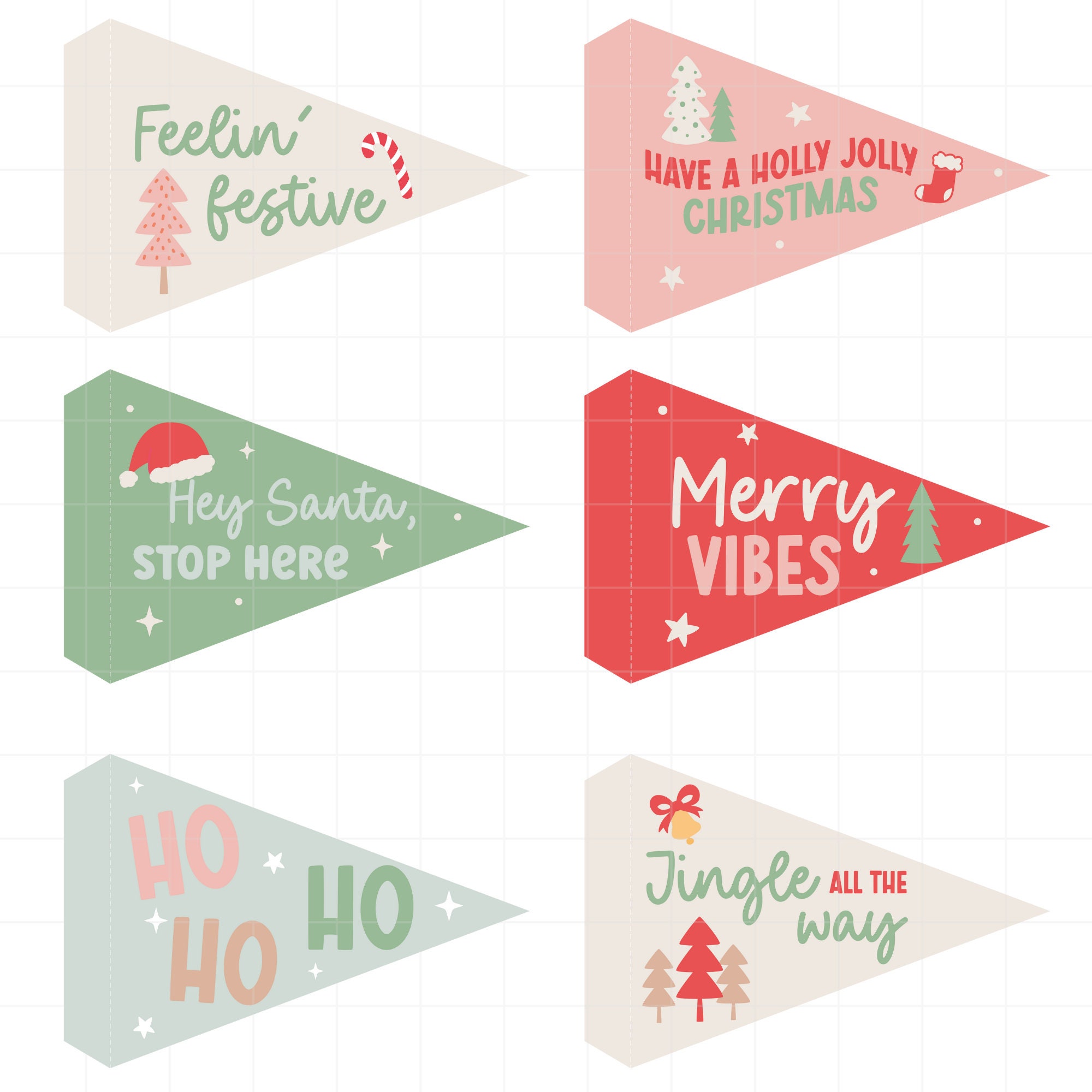 Printable Christmas Pennants Flag Bundle, Holiday Flags Printable ...