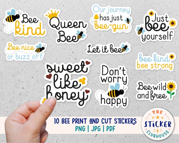 Bee Sticker Bundle Bumble Bee Print and Cut Stickers Cute - Etsy