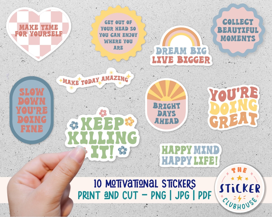 Printable Motivational Sticker Bundle | Retro Stickers Motivational ...