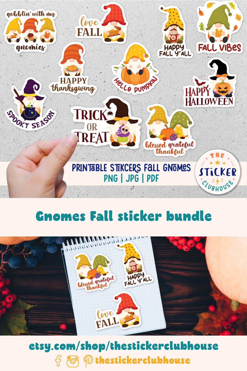 Printable Fall Gnomes Sticker Bundle Halloween Gnomes - Etsy