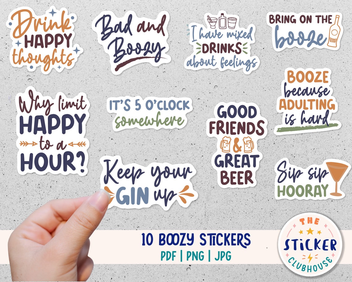 Boozy Stickers | Printable Stickers | Print and Cut Stickers | Booze ...