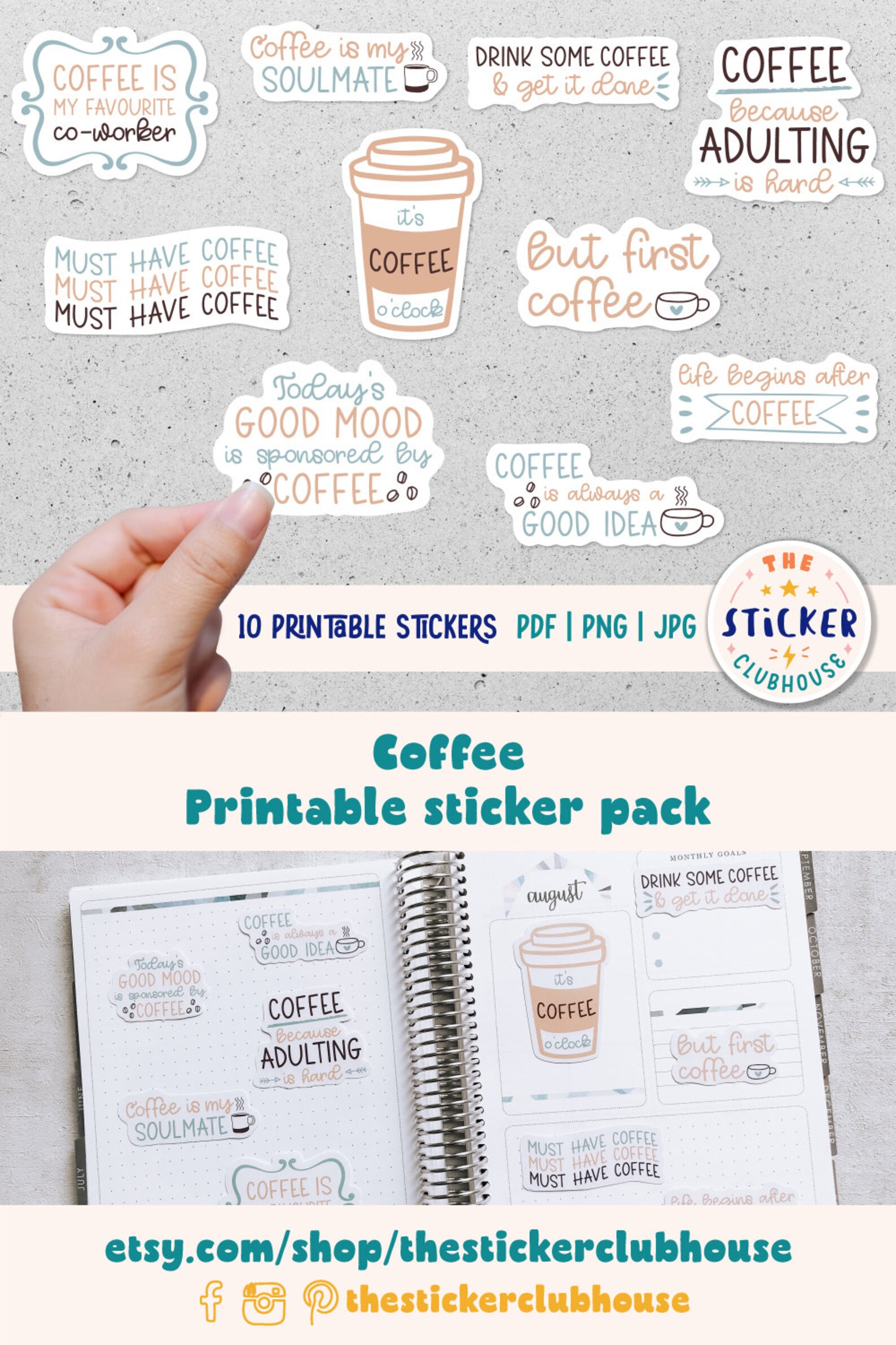 Coffee Stickers Printable Stickers Coffee Sticker Bundle - Etsy