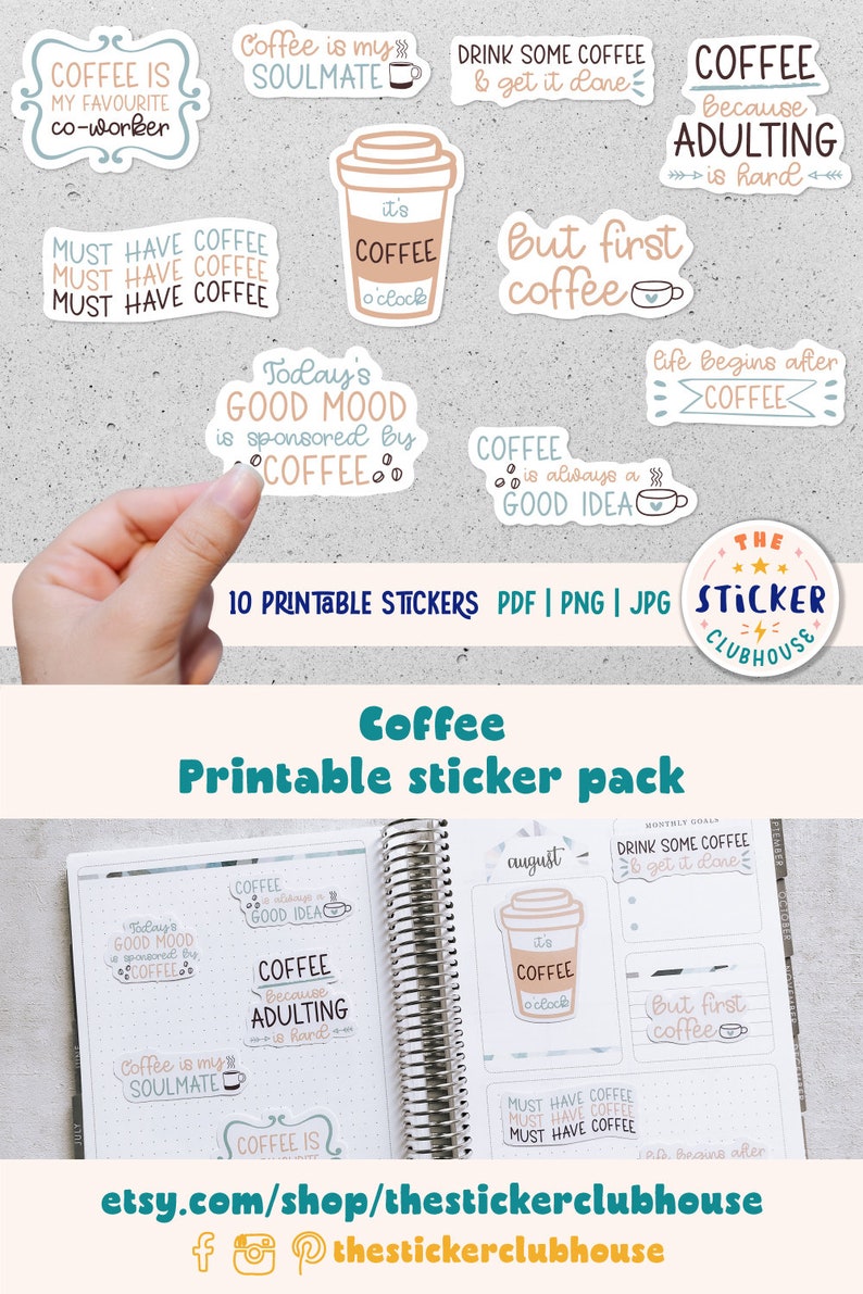 Coffee Stickers Printable Stickers Coffee Sticker Bundle - Etsy