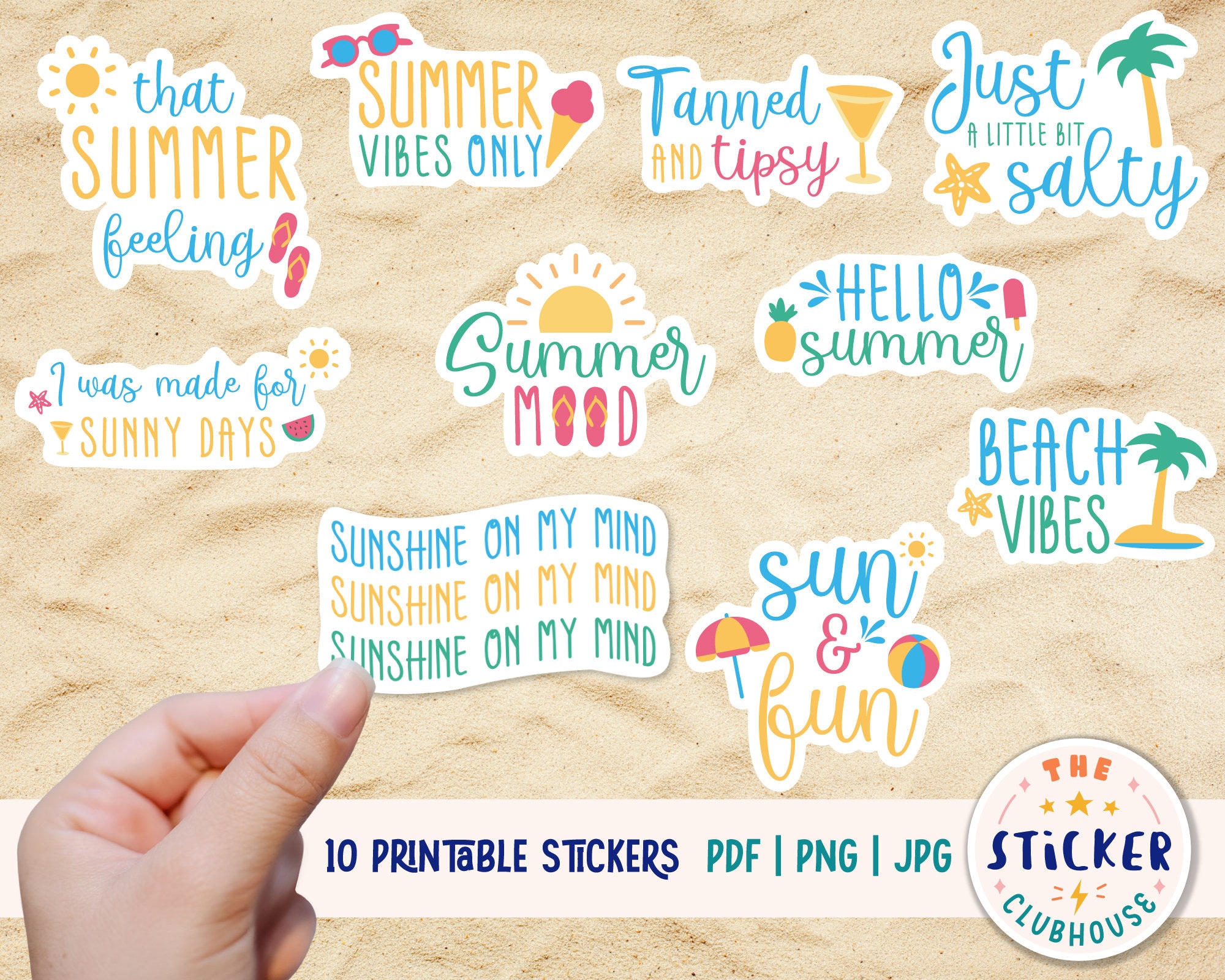Summer Stickers Printable | Print and Cut Stickers | Planner Stickers ...