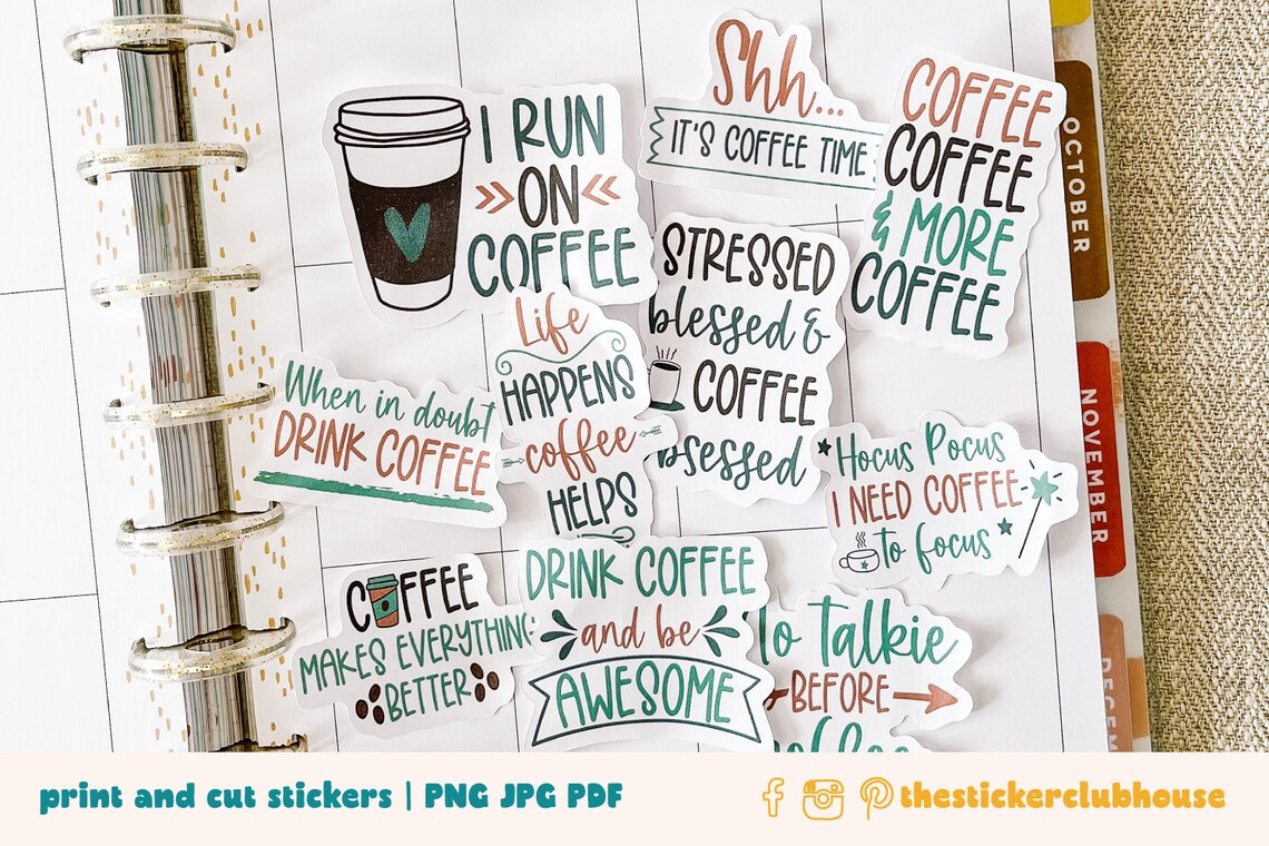 Printable Coffee Stickers | Coffee Sticker Bundle | Coffee Sticker Pack ...