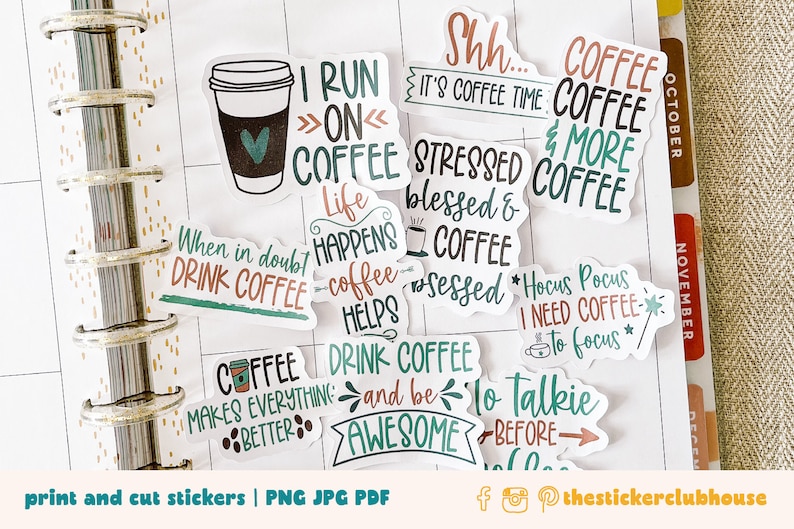 Printable Coffee Stickers Coffee Sticker Bundle Coffee - Etsy