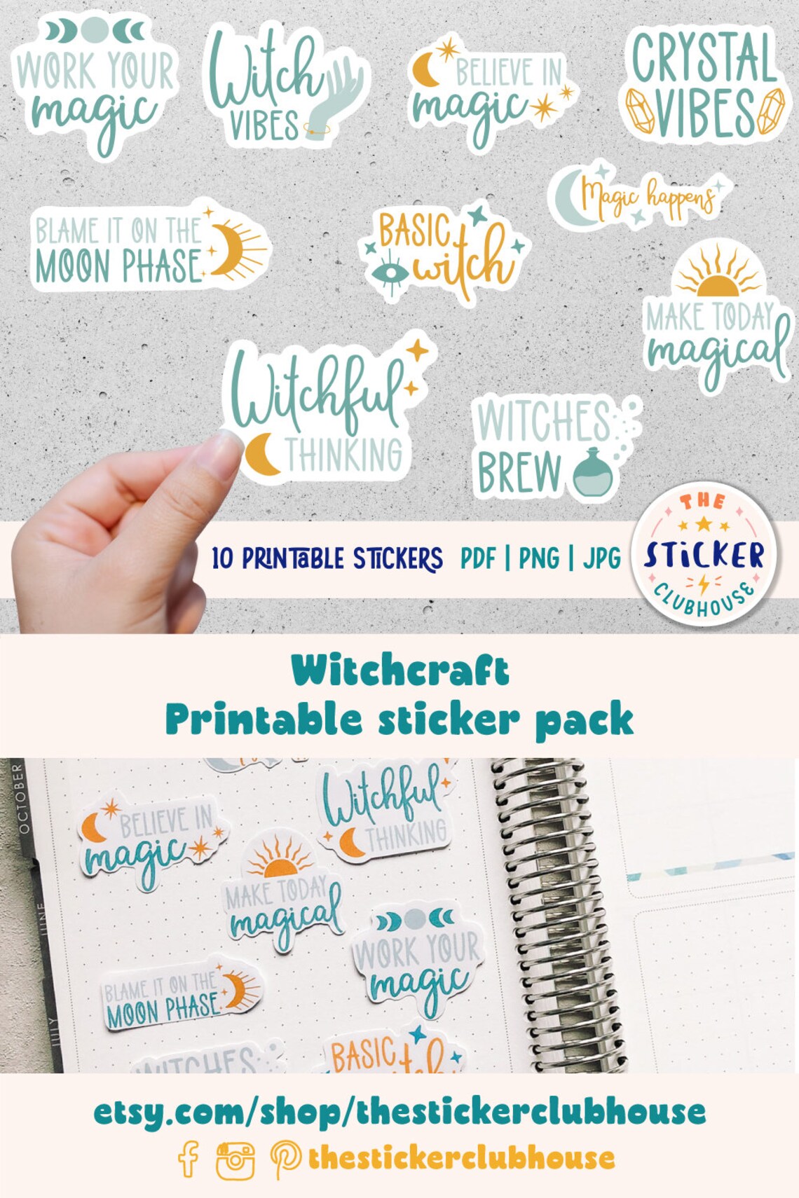Witchcraft Stickers | Printable Stickers | Print and Cut Stickers Witch ...