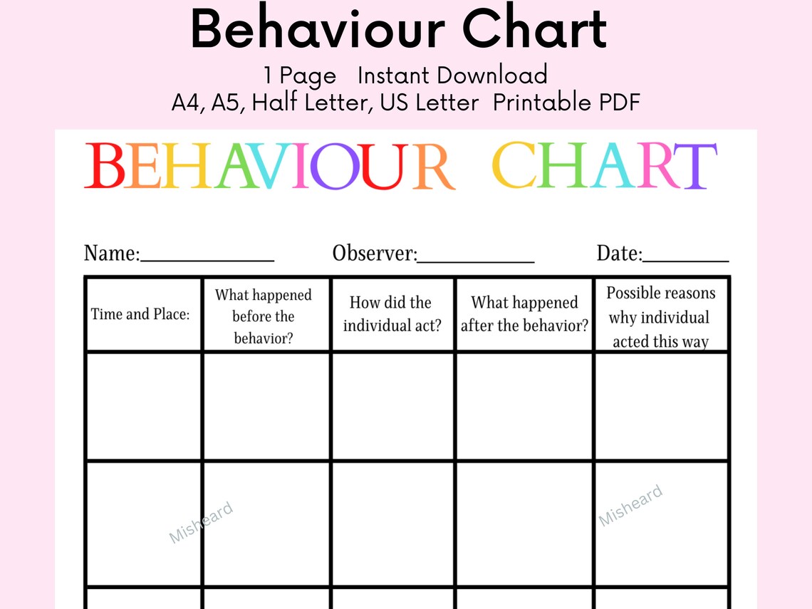 Printable Behaviour Chart, Autism Behaviour Chart, Emotional Support ...