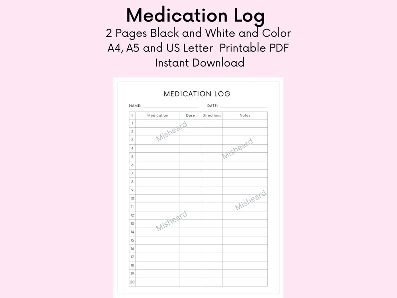 Medication Tracker Printable, Medication Log - Etsy
