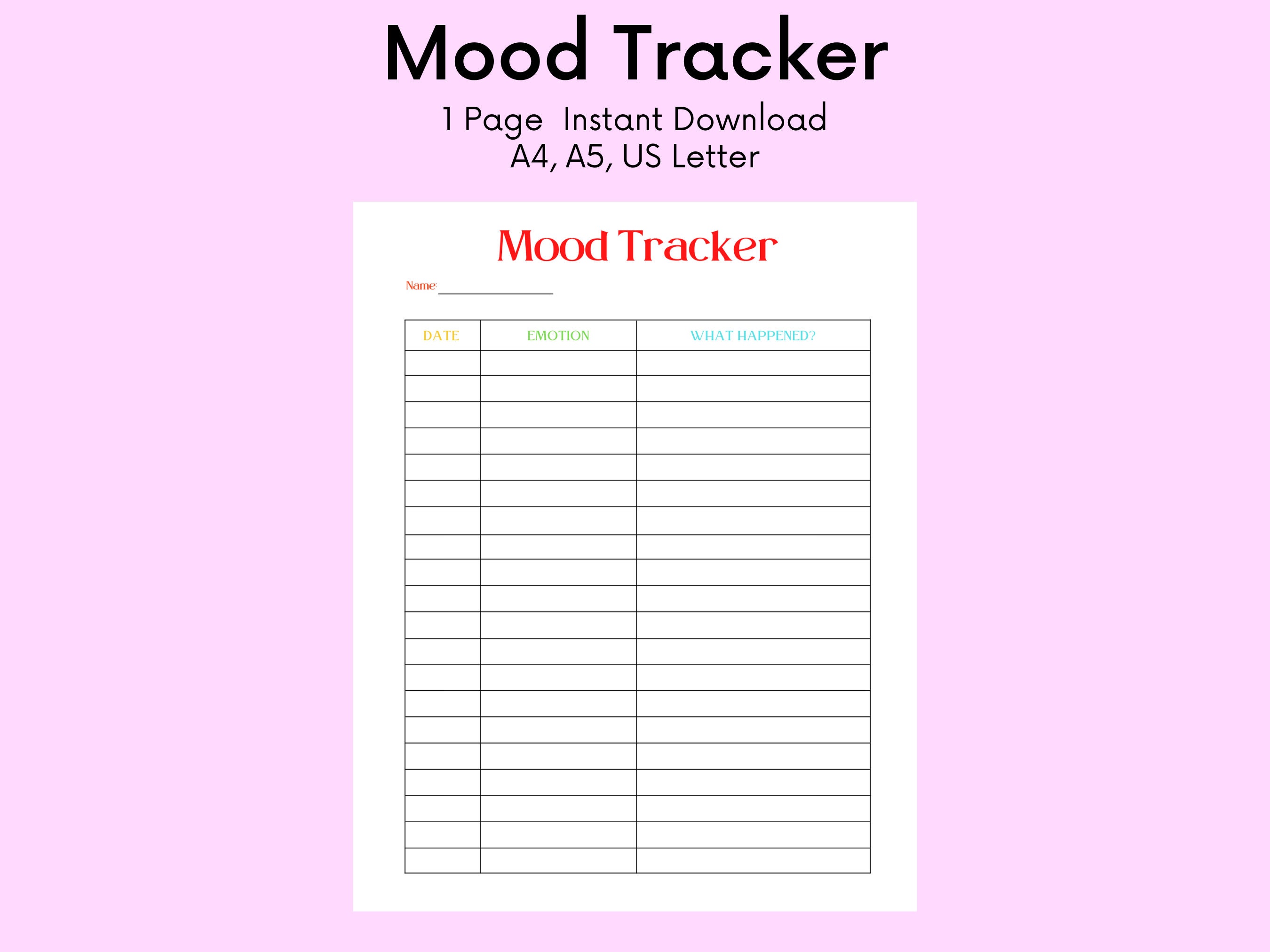 Mood Tracker Printable, Mood Tracker - Etsy