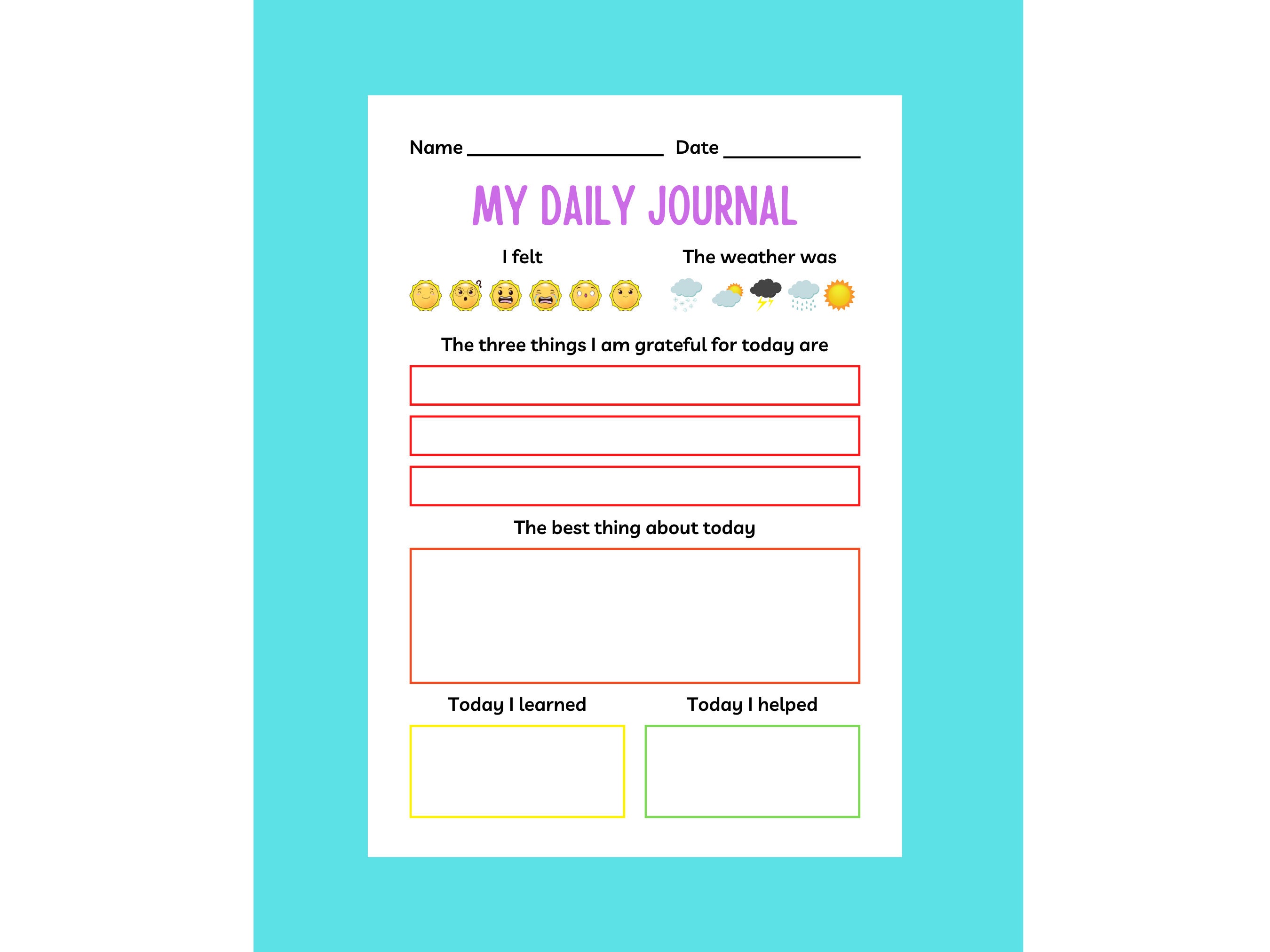 Daily Journal Printable, Journal for Children or Adults, Children's or ...