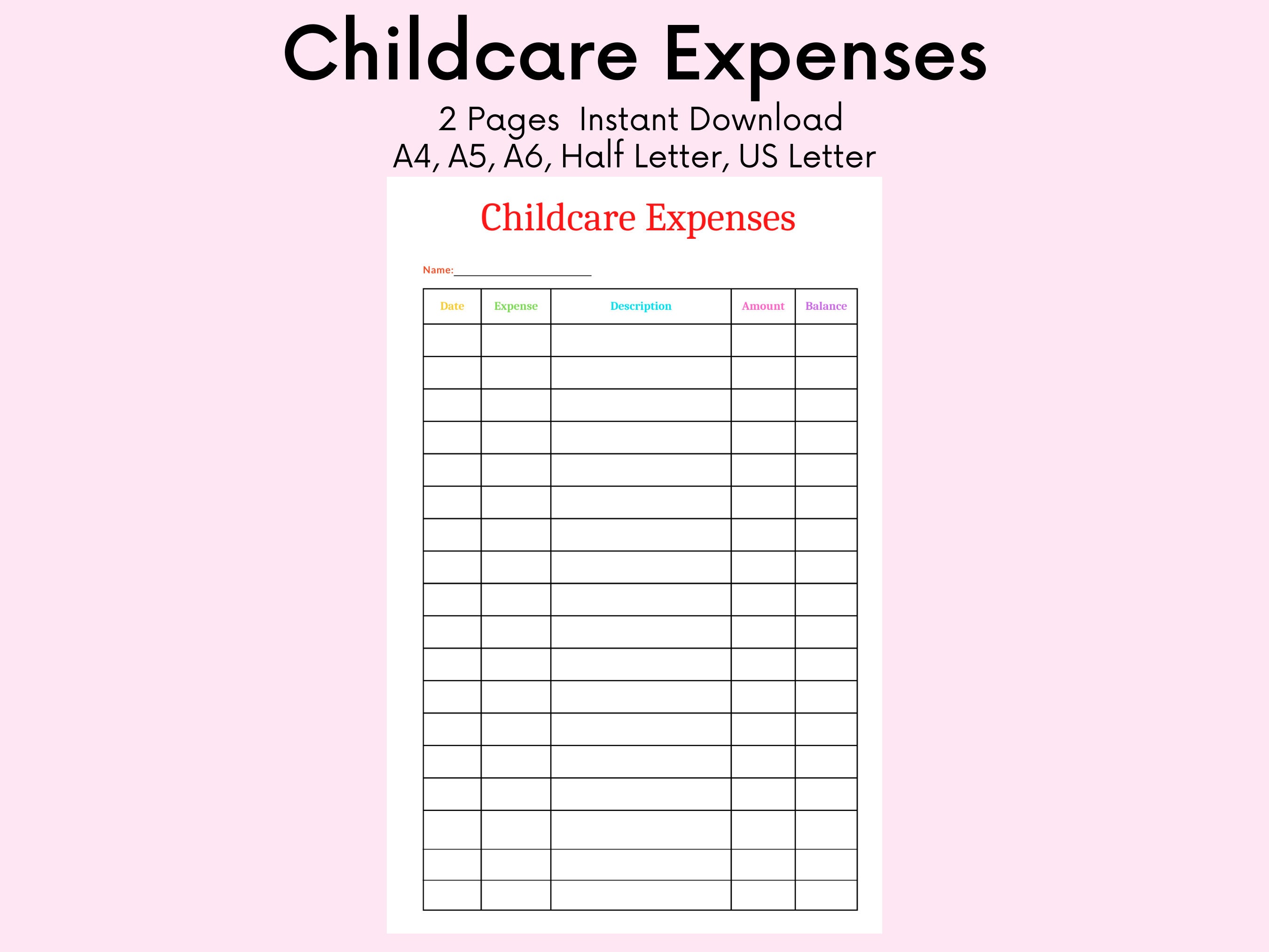 Childcare Expense Tracker, Child Expense Checklist - Etsy