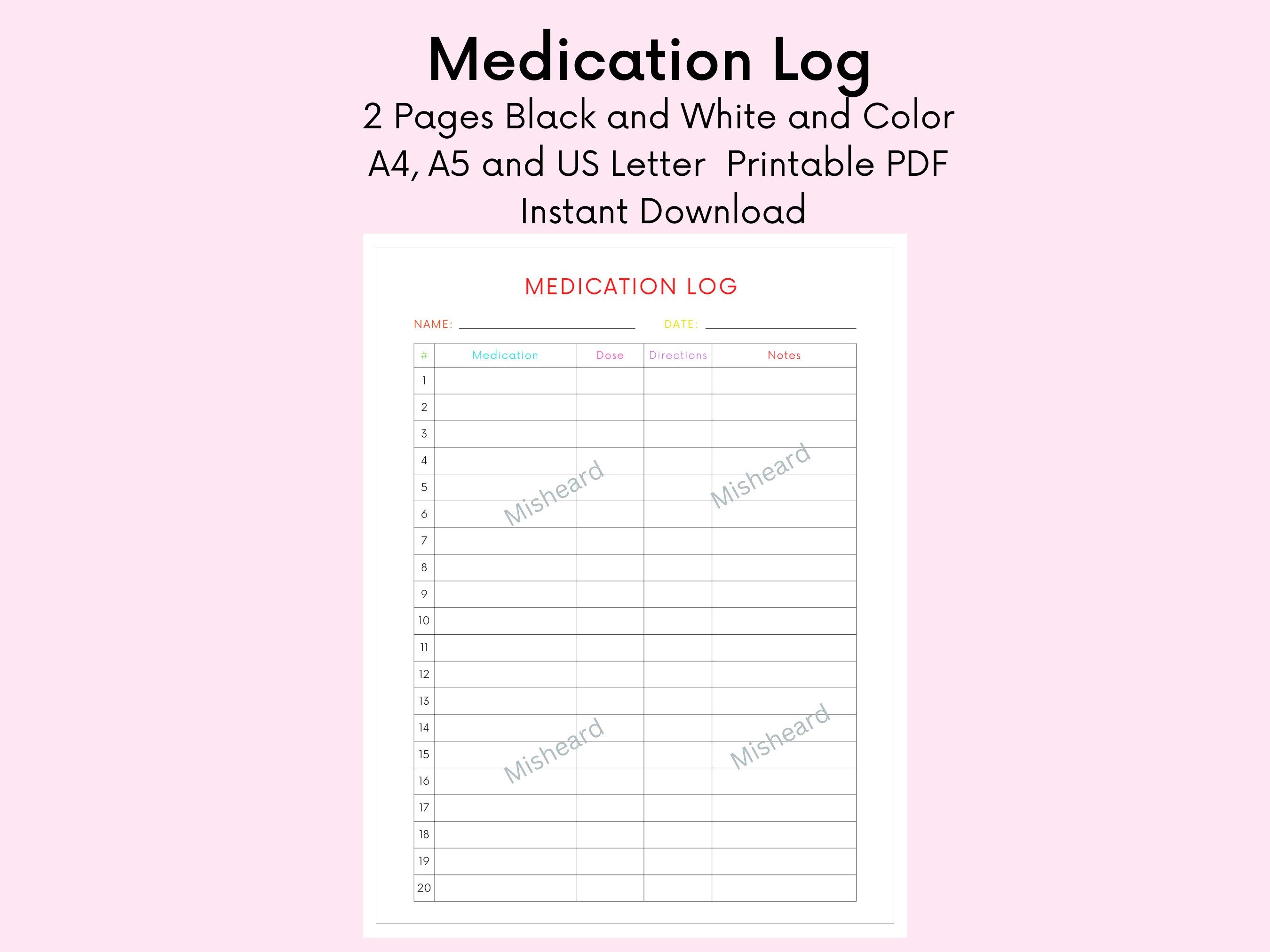 Medication Tracker Printable, Medication Log - Etsy