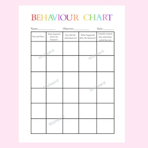 Printable Behaviour Chart, Autism Behaviour Chart, Emotional Support ...