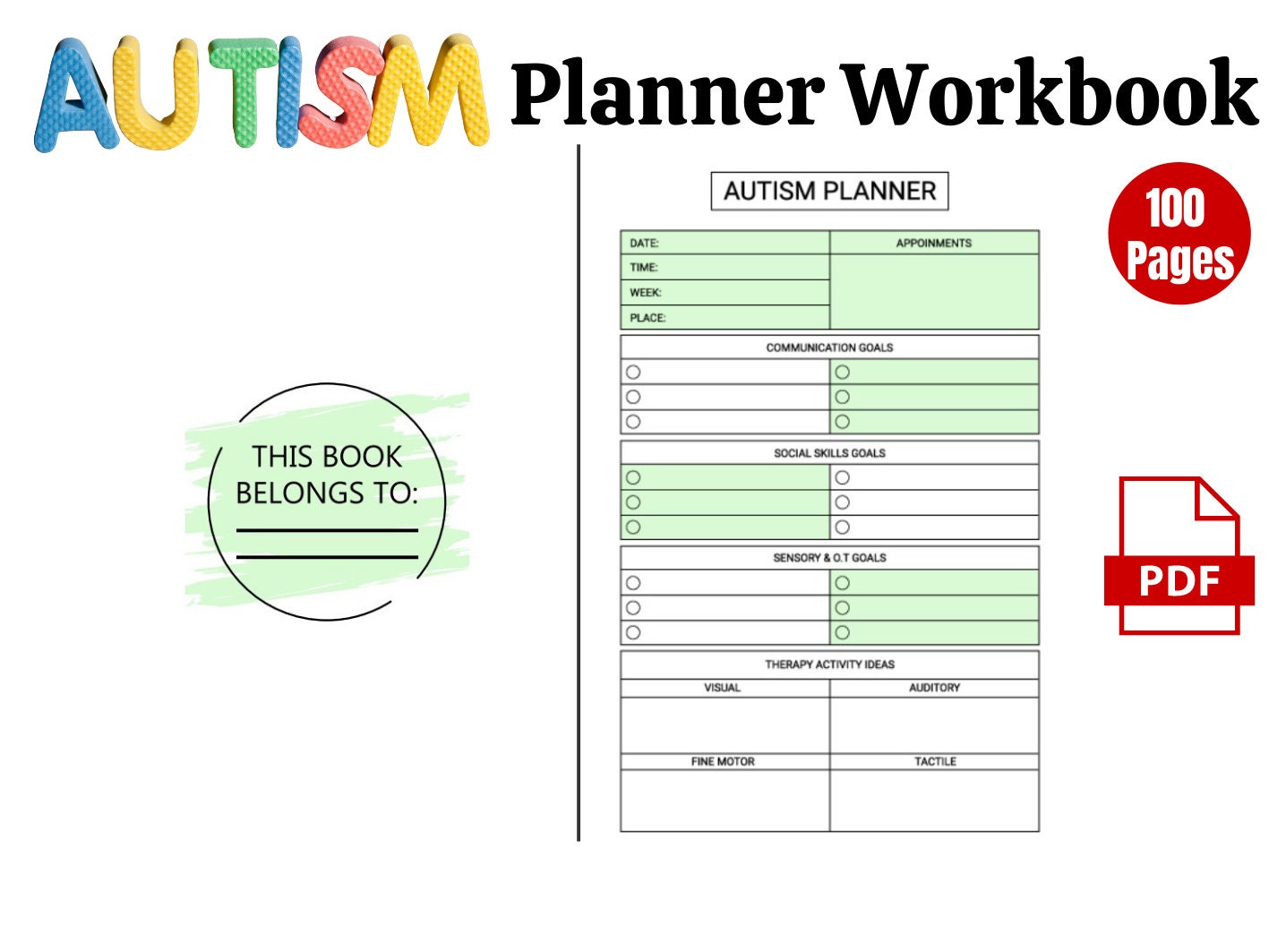 Autism Planner Journal Kids Children Adult Autistic Workbook Therapy ...