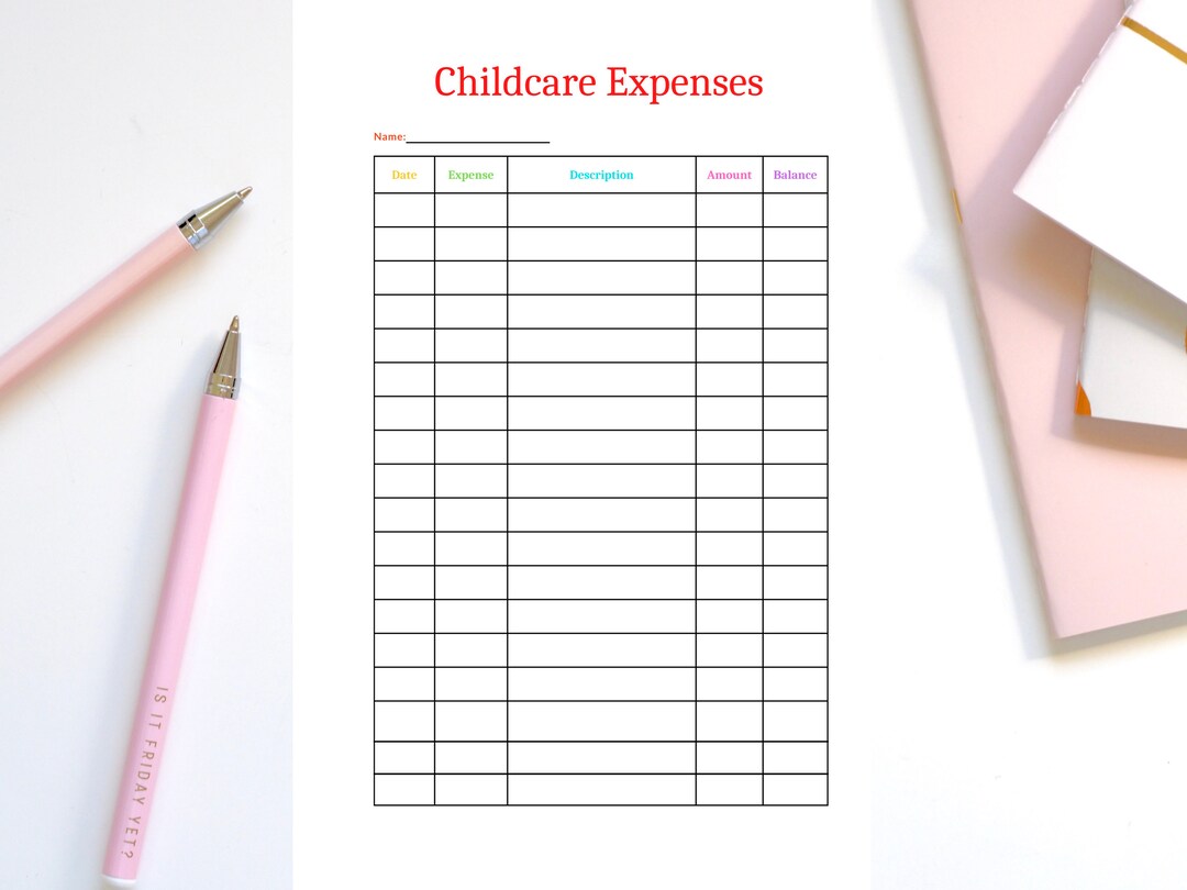 Childcare Expense Tracker Child Expense Checklist Pre School - Etsy