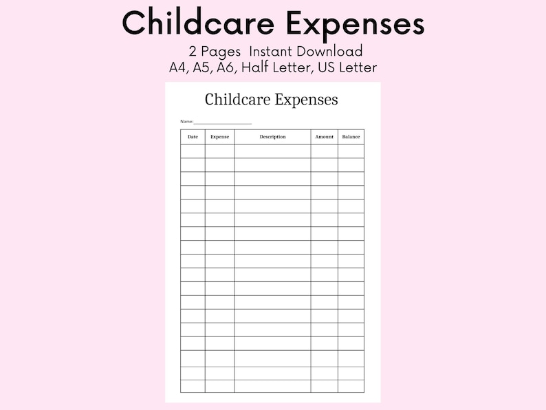 Childcare Expense Tracker, Child Expense Checklist - Etsy