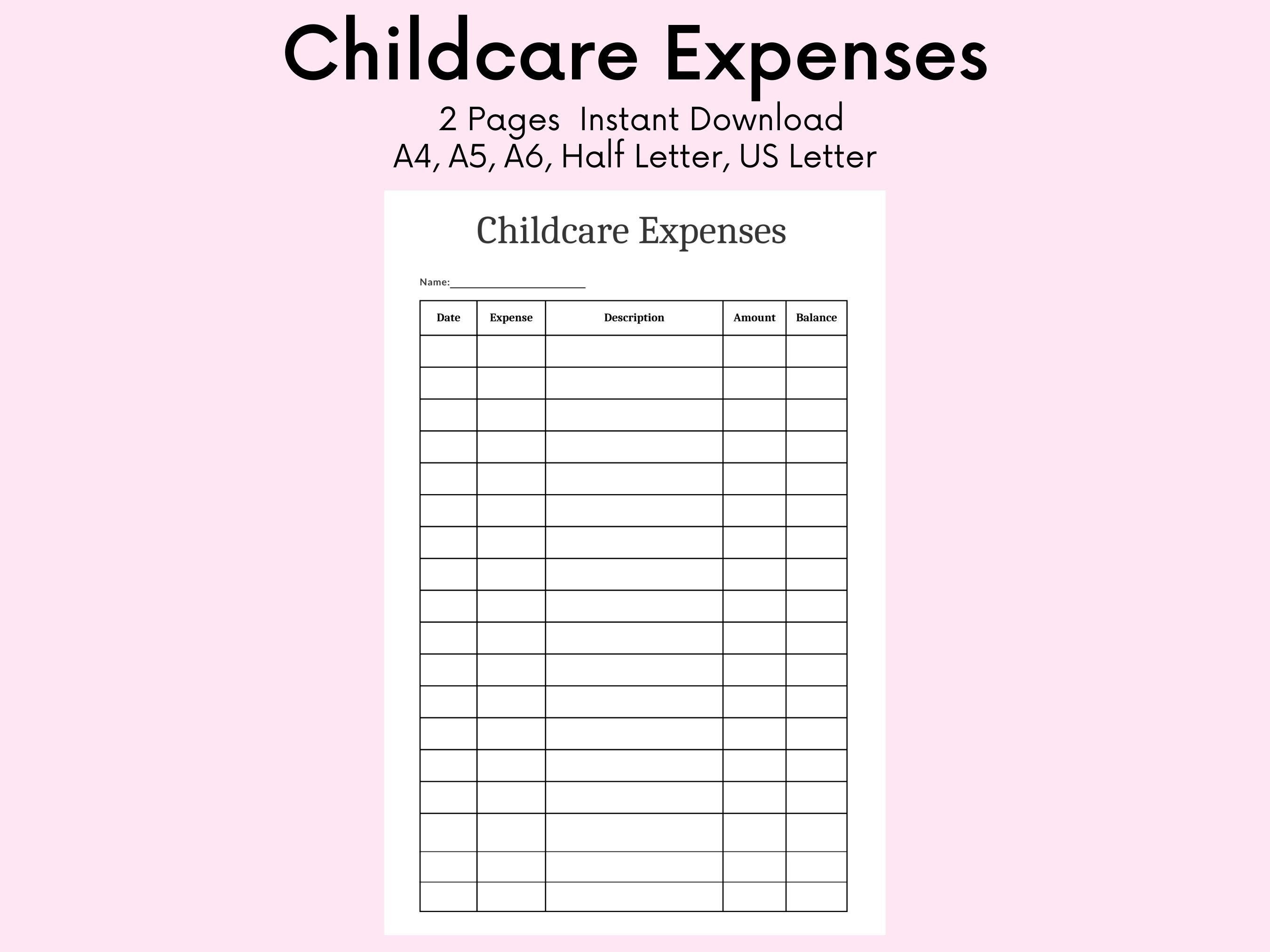 Childcare Expense Tracker, Child Expense Checklist - Etsy